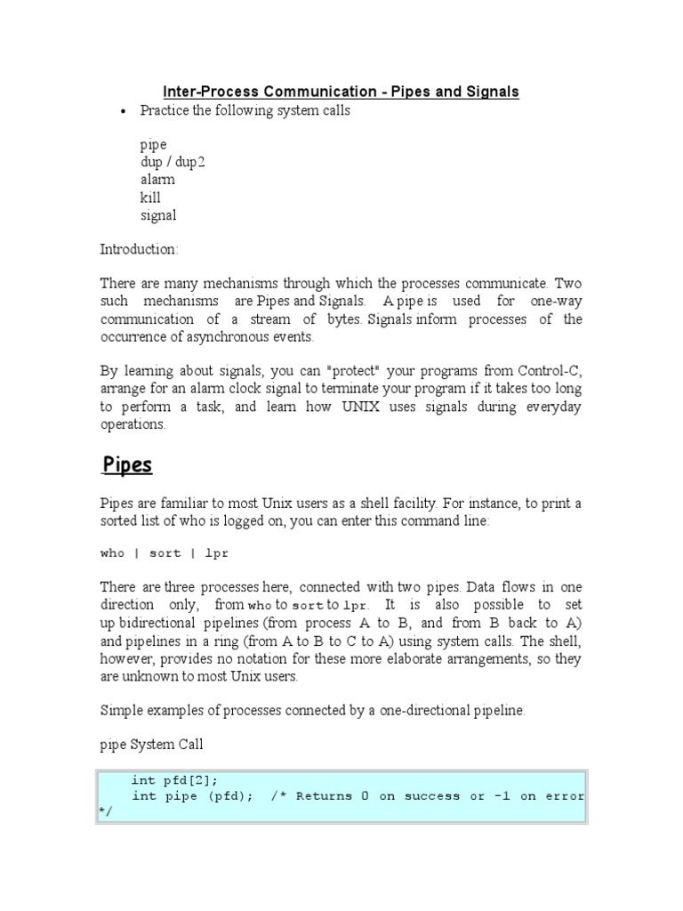 Pipes | PDF | Process (Computing) | Operating System Technology