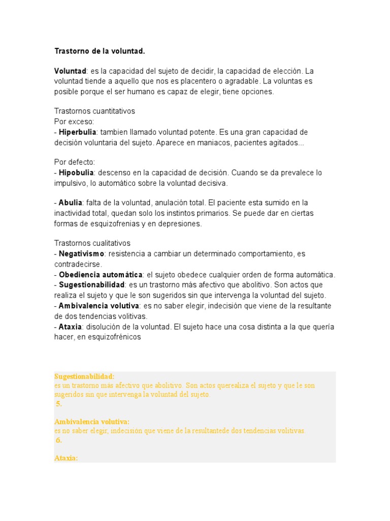 Trastorno de La Voluntad | PDF