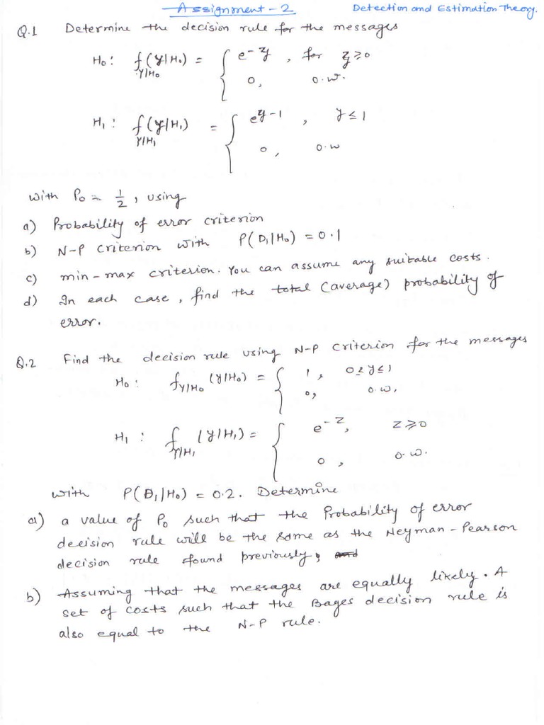 Detection And Estimation Theory Assignment Pdf Teaching Mathematics