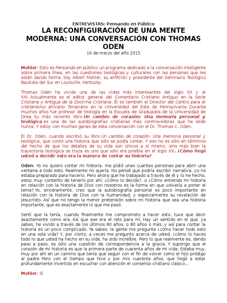 Entrevista Con Thomas Oden | PDF | La resurrección de Jesús | metodismo