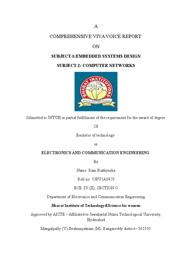 A Comprehensive Viva Voice Report ON: Subject-1:Embedded Systems Design Subject-2: Computer ...