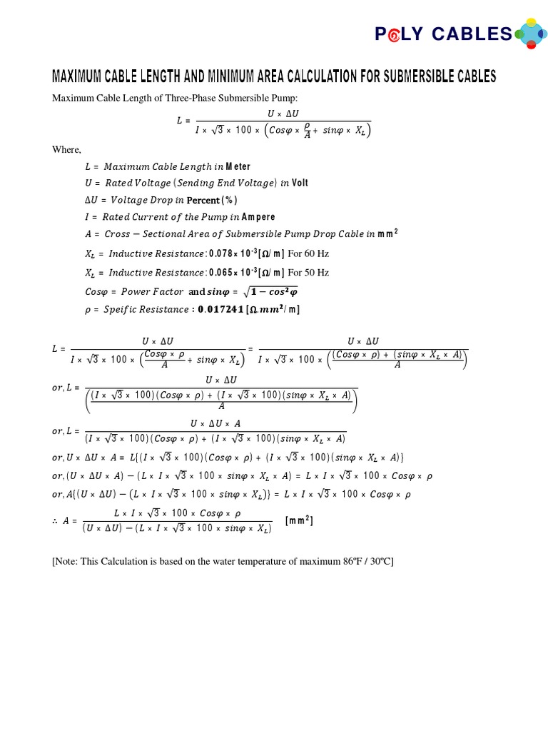 Length and Area Calculation For Submersible Cables | PDF | Power ...