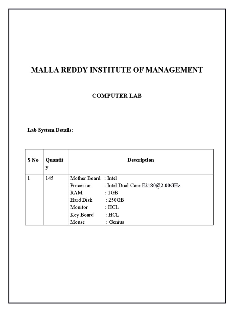 Malla Reddy Institute of Management: Computer Lab | PDF