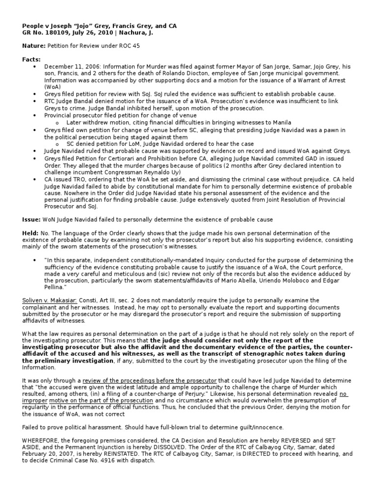 People V Grey | PDF | Prosecutor | Probable Cause