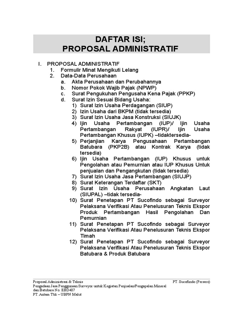 Daftar Isi Tender Antam-Buli (Fix) | PDF