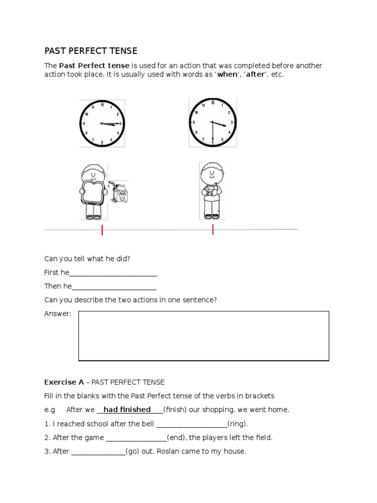 Exercise A - Past Perfect Tense | PDF