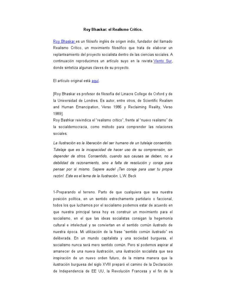 Realismo Crítico de Roy Bhaskar | PDF | Empirismo | Realismo filosófico
