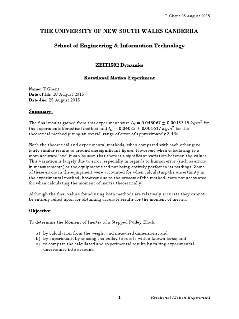 Rotational Motion Lab Report | PDF | Rotation Around A Fixed Axis | Mass