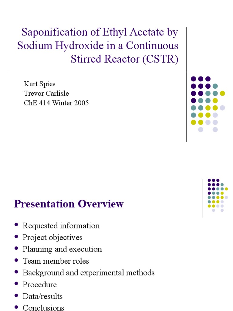 Saponification of Ethyl Acetate in CSTR | PDF | Sodium Hydroxide ...
