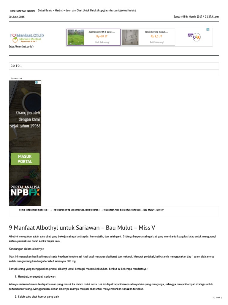 9 Manfaat Albothyl Untuk Sariawan - Bau Mulut - Miss V - Manfaat - Co | PDF
