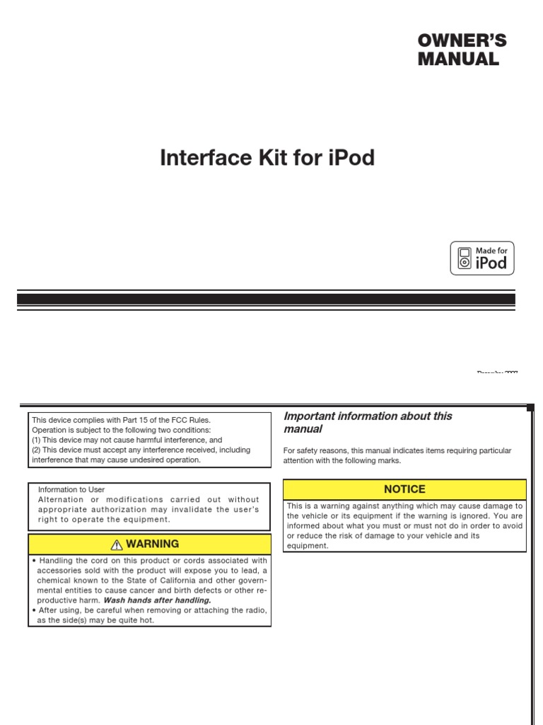 Interface Kit For Ipod: Owner'S Manual | PDF | I Pod | Computing