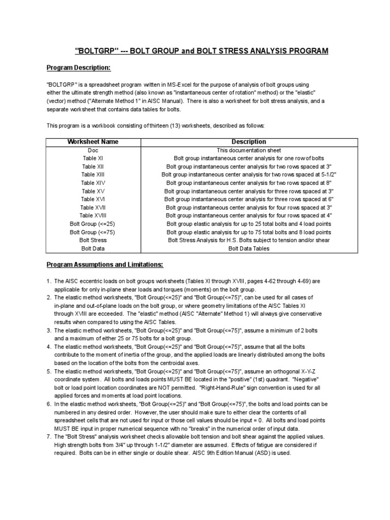 Bolt Group and Bolt Stress Analysis Per AISC 9th Edition (ASD) | PDF ...