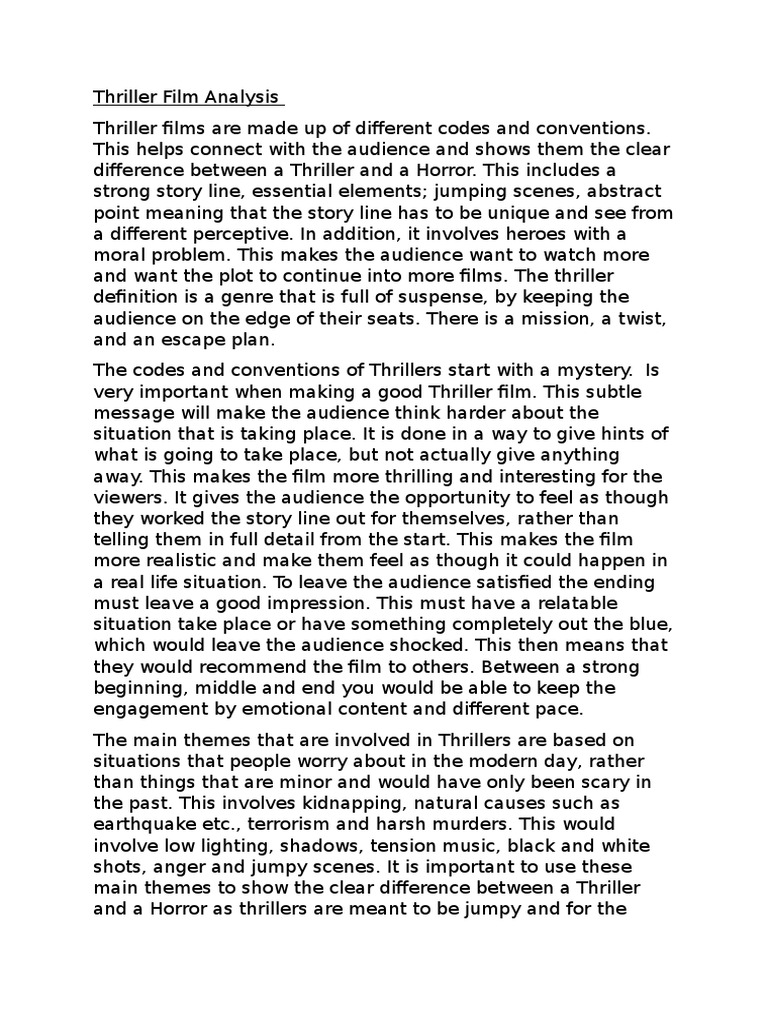 Thriller Film Analysis | PDF | Thriller (Genre) | Leisure