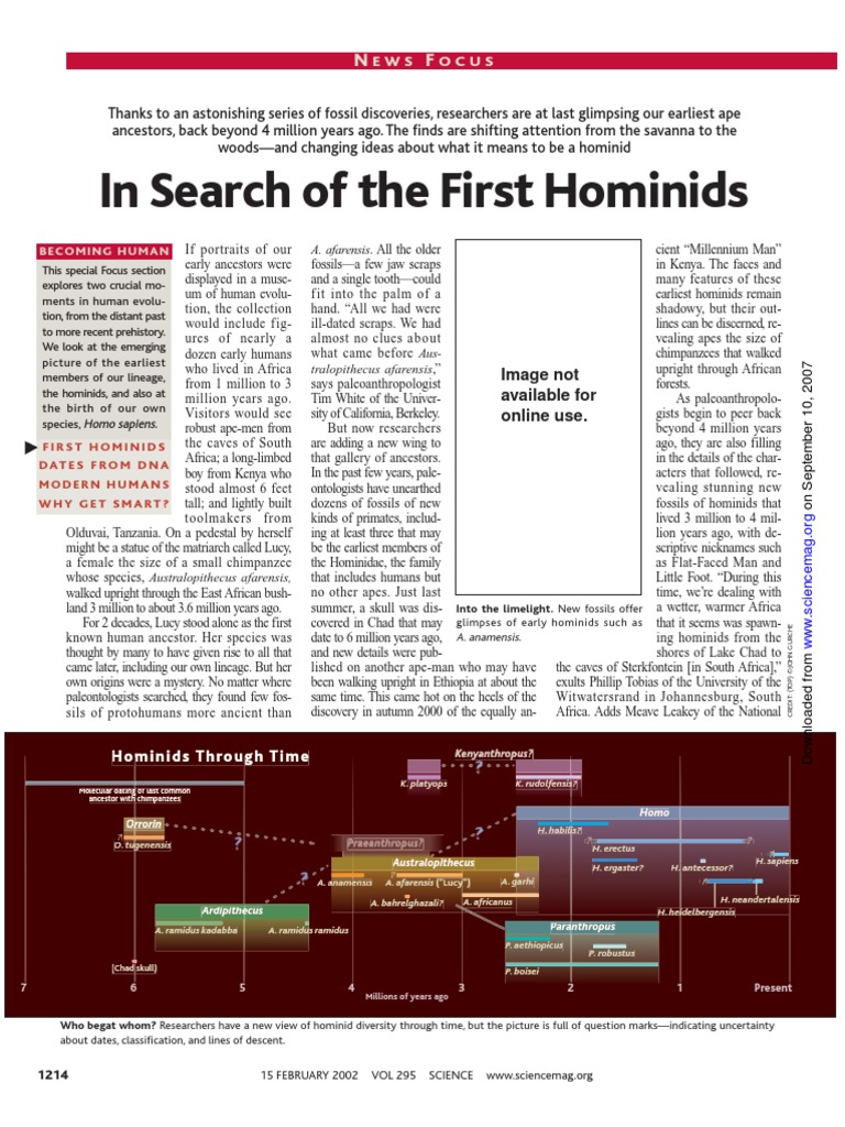 In Search of The First Hominids: Image Not Available For Online Use | PDF