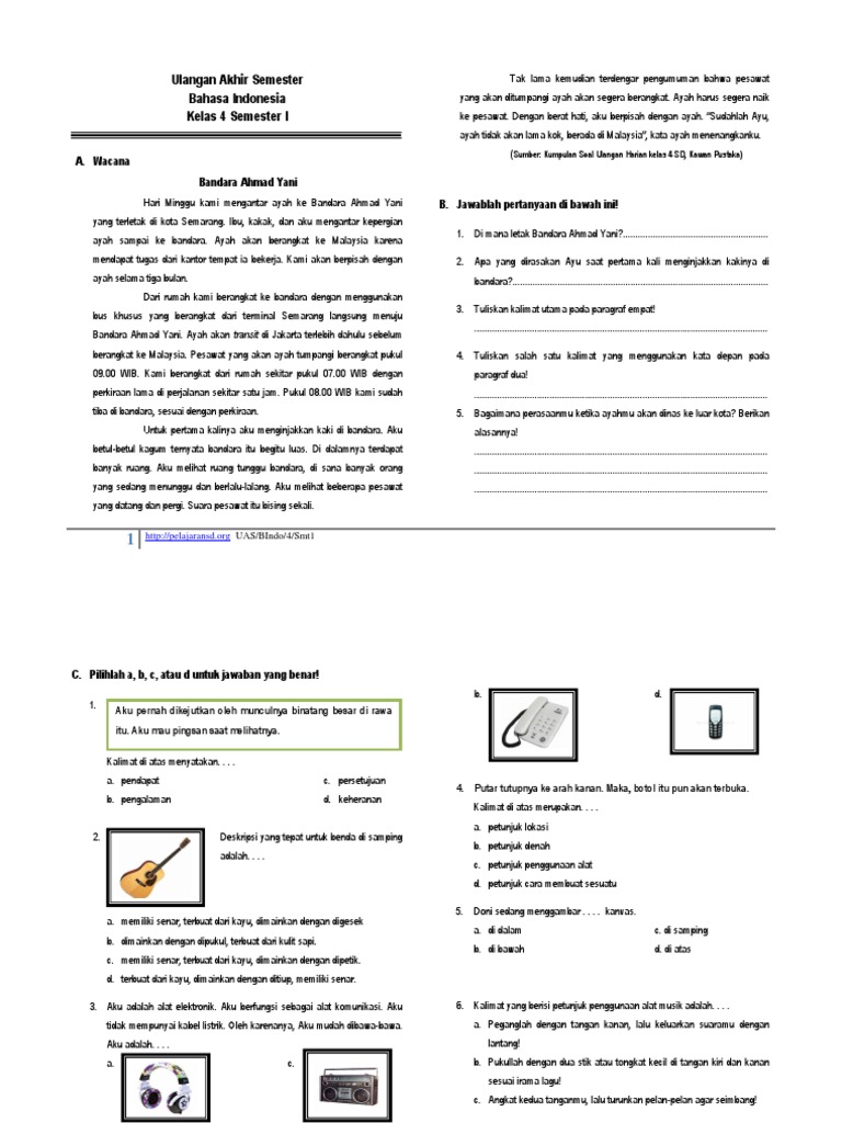 UAS BIndo Kelas4 Smt1 | PDF