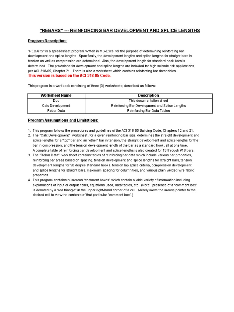 Reinforcing Bar Development and Splice Lengths Per ACI 318-05 | PDF