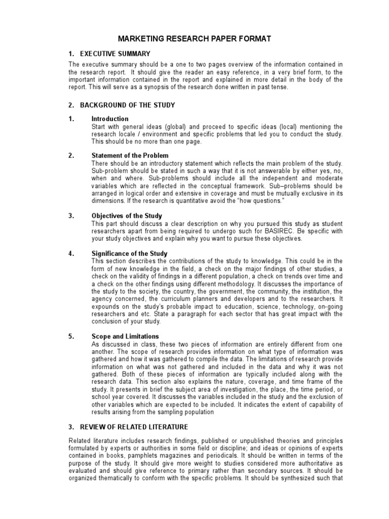 Marketing Research Format | Research Design | Statistics