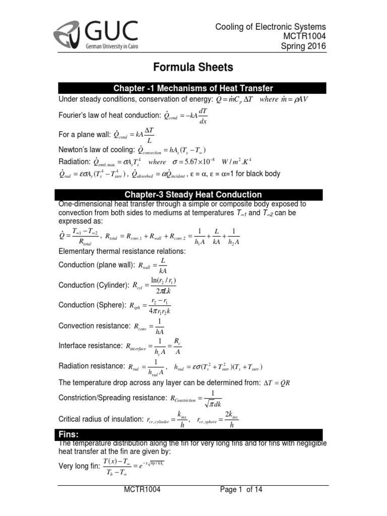 Heat Transfer Formulas for Electronics | PDF | Thermal Conduction ...