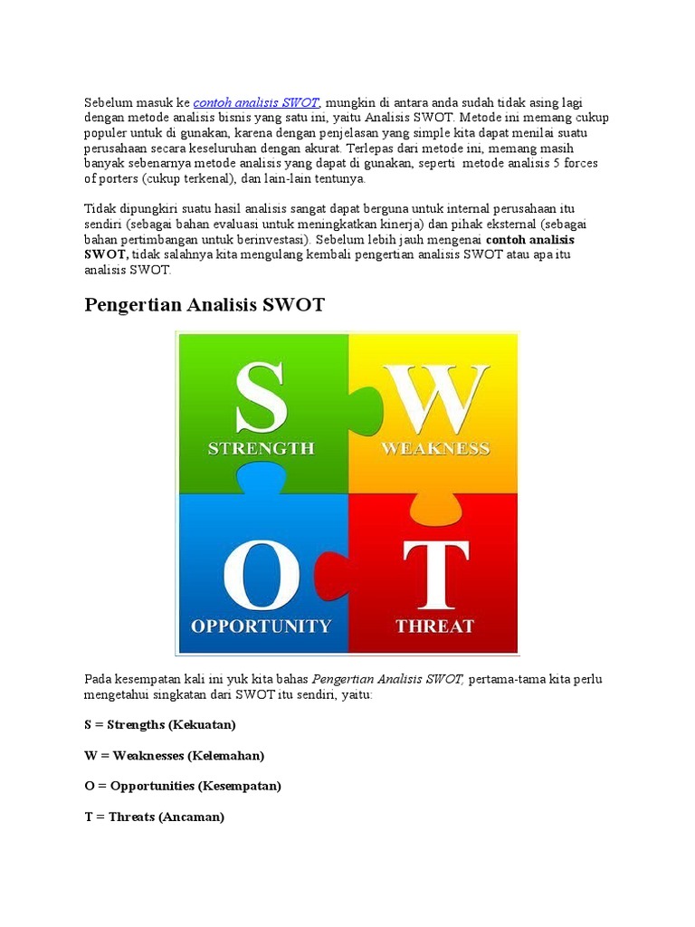 Sebelum Masuk Ke Contoh Analisis SWOT | PDF