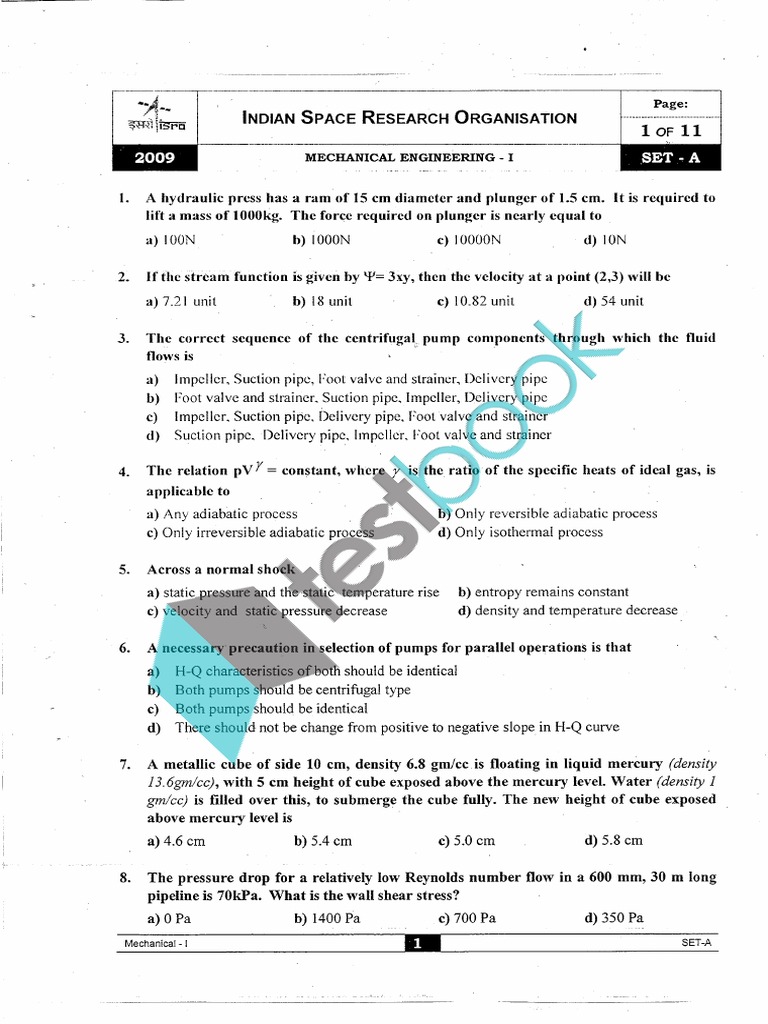 ISRO Previous Paper 2009 | PDF