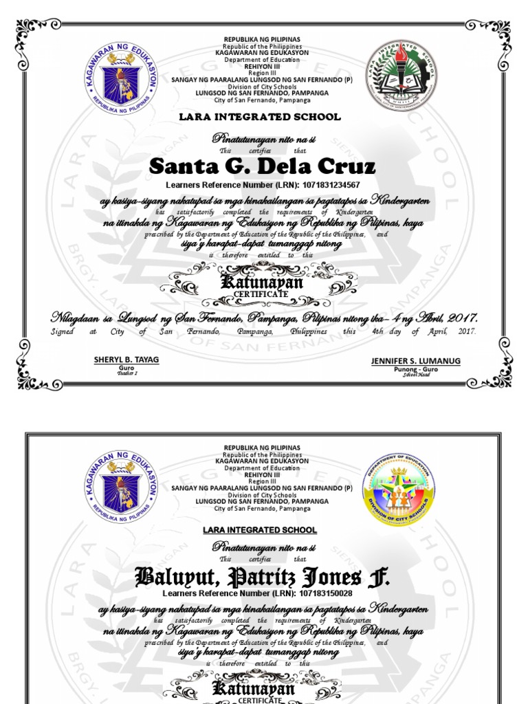 Katibayan Ng Kinder | Government Agencies