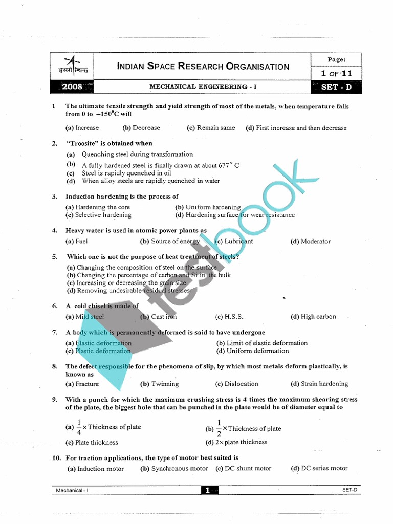 Official ISRO Previous Paper 2008 - Download Now! | PDF | Deformation ...