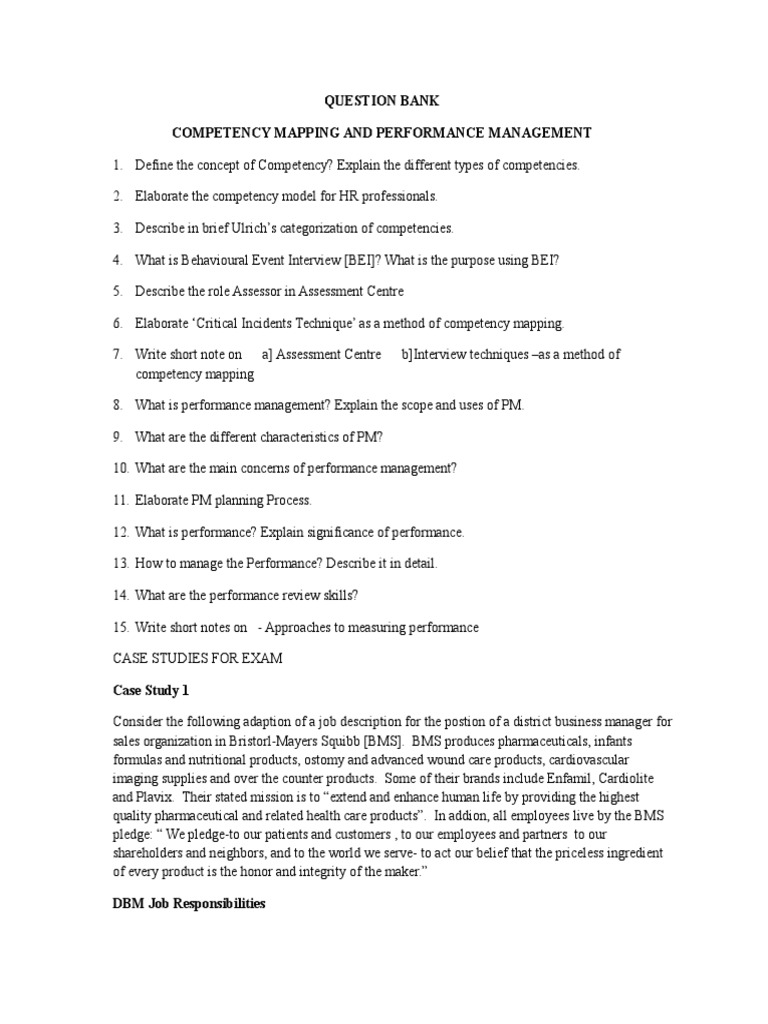 Question Bank Competency Mapping and Performance Management | PDF ...
