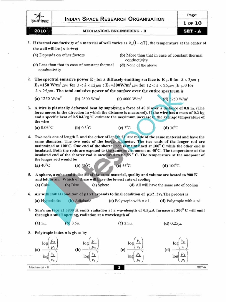 Official ISRO Previous Paper 2010 - Download Now! | PDF | Bending ...