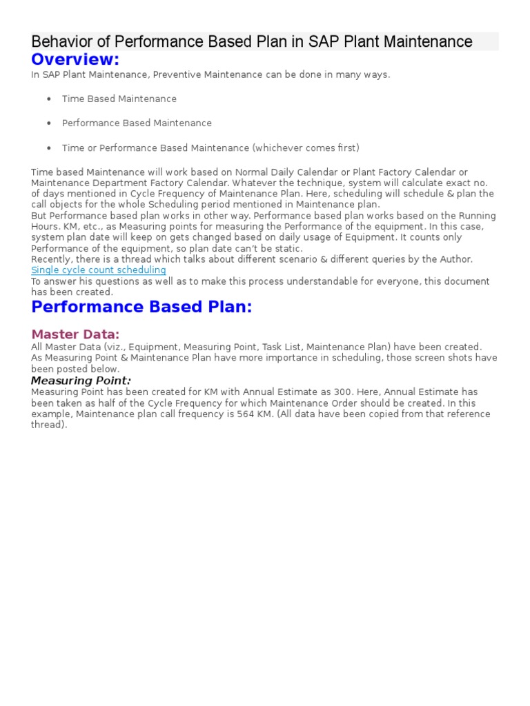 Behavior of Performance Based Plan in SAP Plant Maintenance | PDF ...