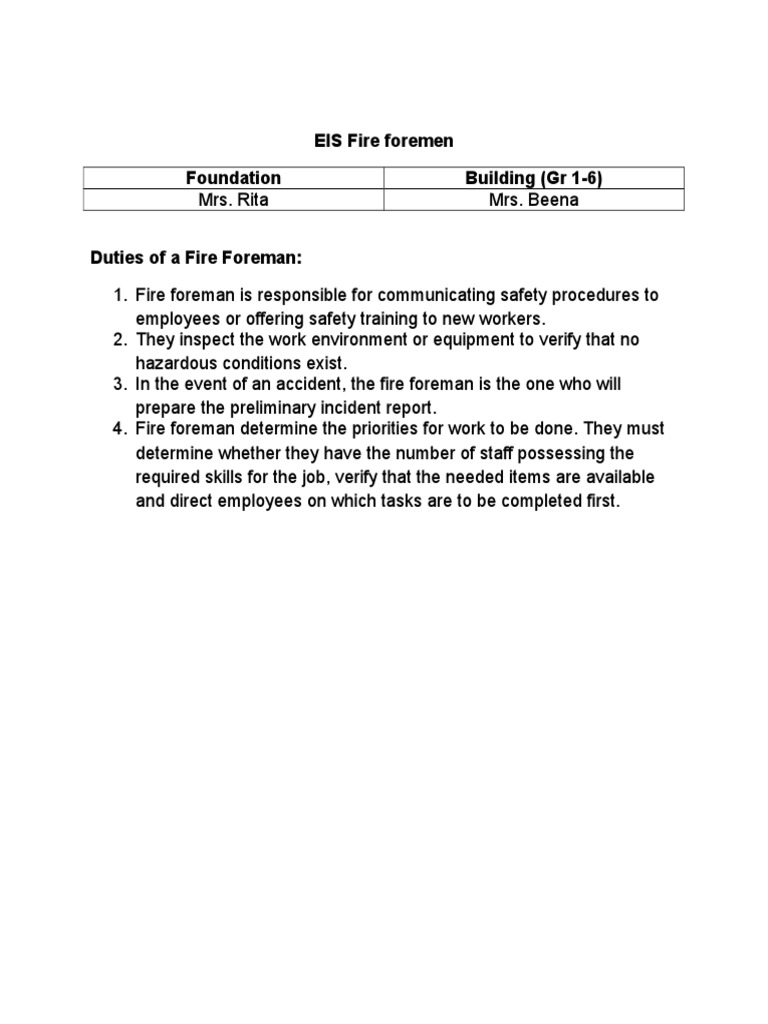Fire Foreman and Marshals Duties | PDF