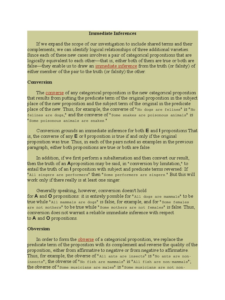 Immediate Inferences | PDF | Proposition | Semantics
