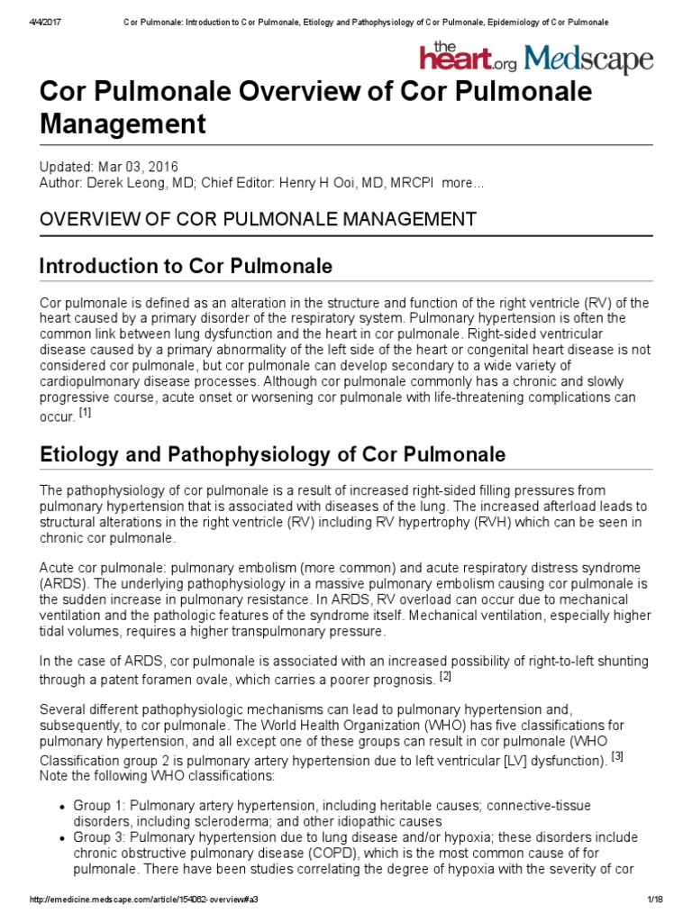 Cor Pulmonale - Introduction To Cor Pulmonale, Etiology and ...