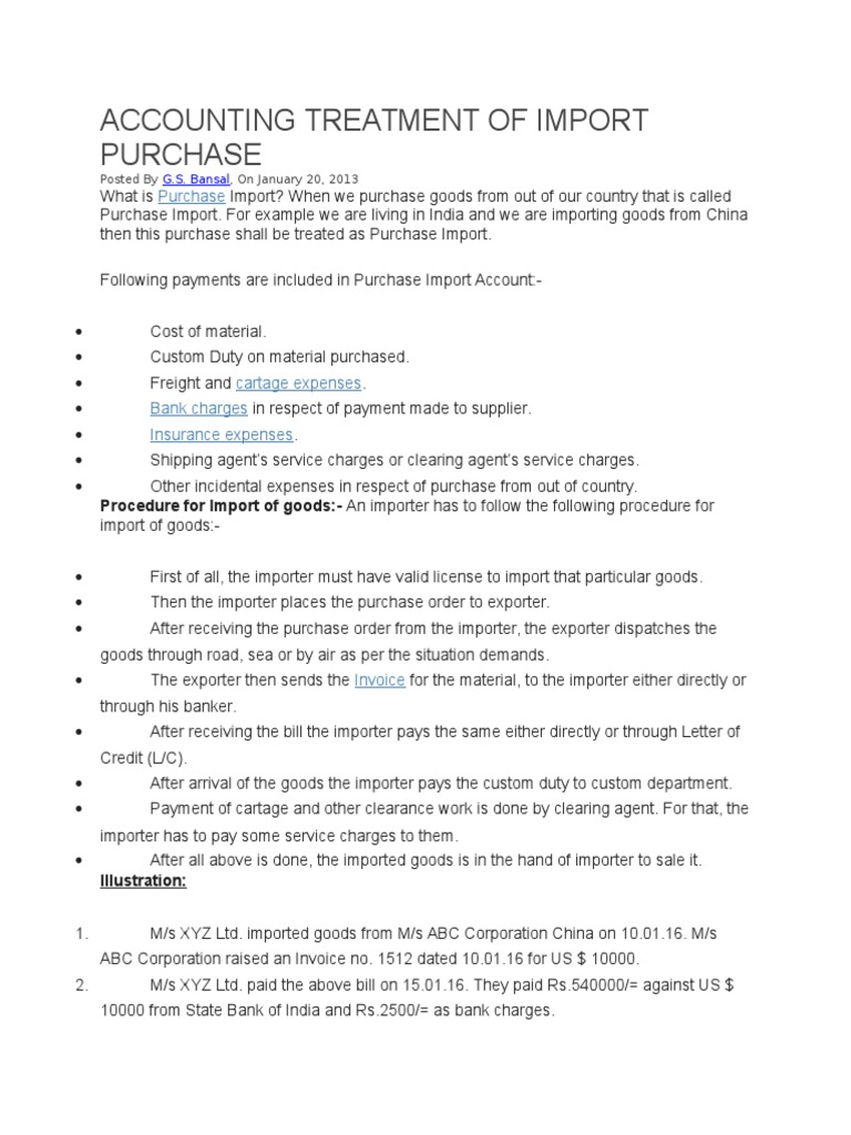 Accounting Treatment of Import Purchase | PDF | Debits And Credits ...