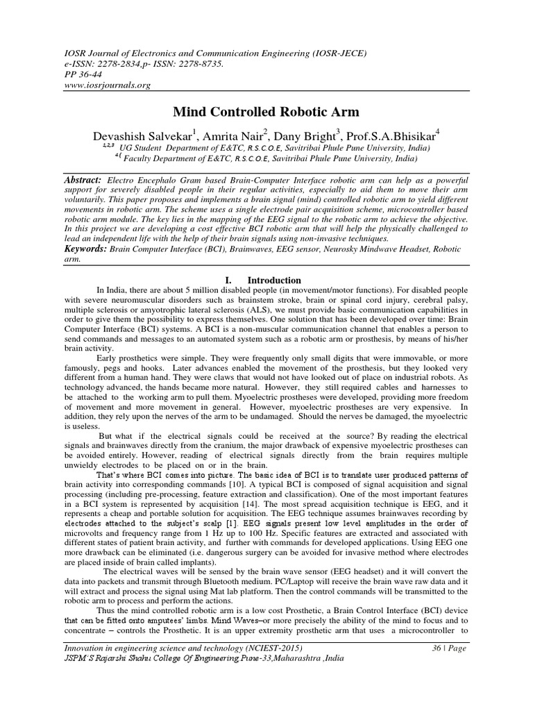 Mind Controlled Robotic Arm PDF | PDF | Prosthesis | Electroencephalography