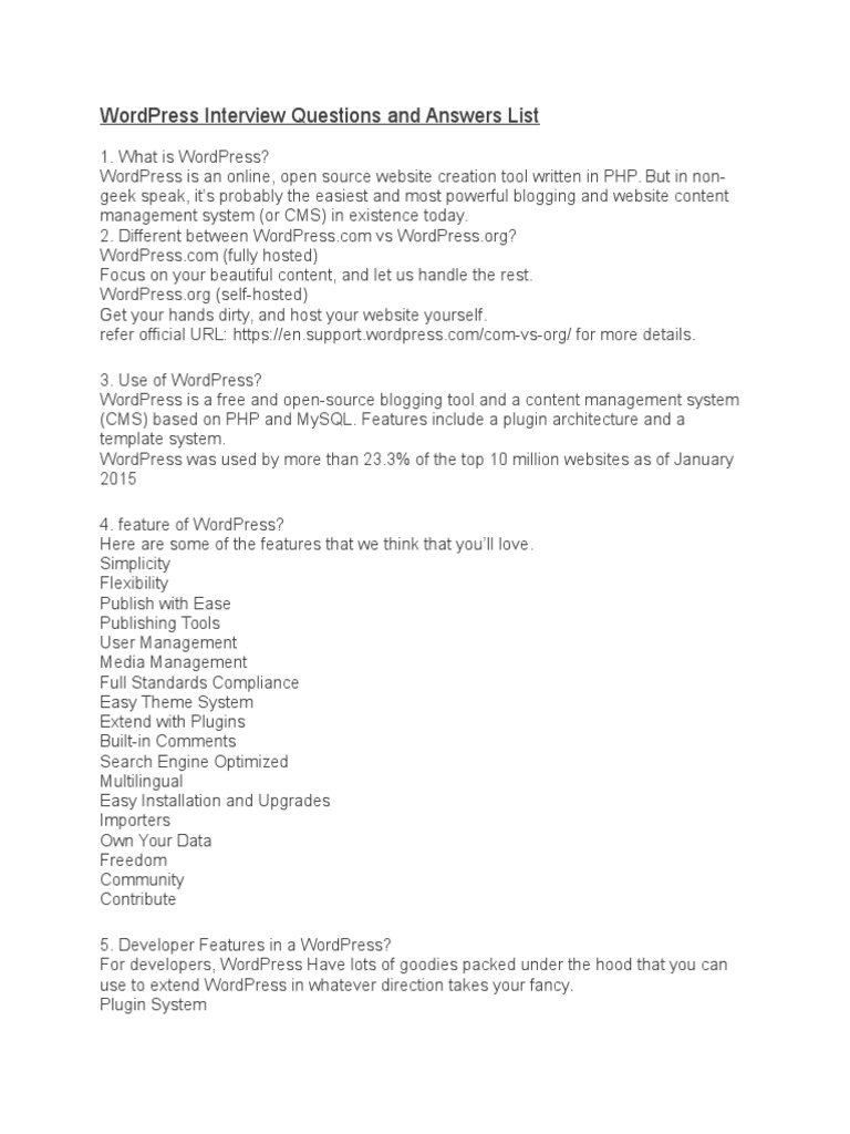 Wordpress Interview Questions and Answers List | PDF | Word Press ...