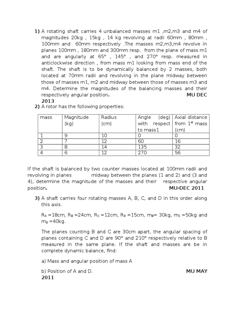 6 Balancing | PDF | Rotation Around A Fixed Axis | Angle