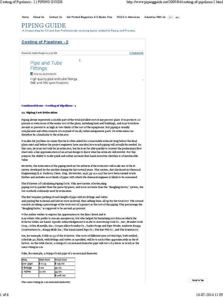 Costing of Pipelines - 2 - PIPING GUIDE PDF | PDF | Pipeline Transport | Pipe (Fluid Conveyance)