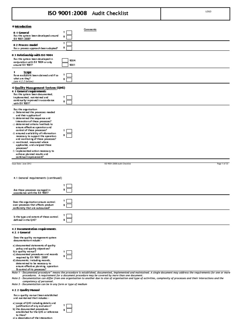 ISO 9001 2008 Audit Checklist | PDF | Iso 9000 | Verification And ...