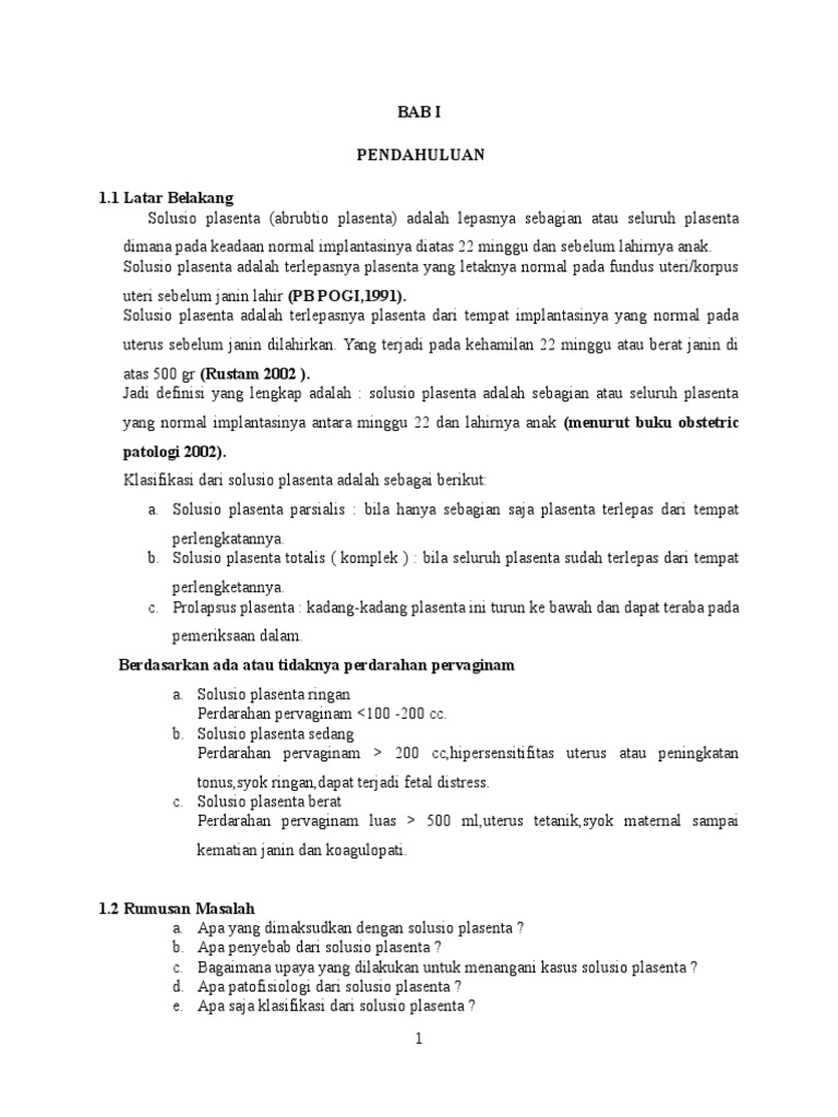 PENGERTIAN DAN KLASIFIKASI SOLUSIO PLASENTA | PDF