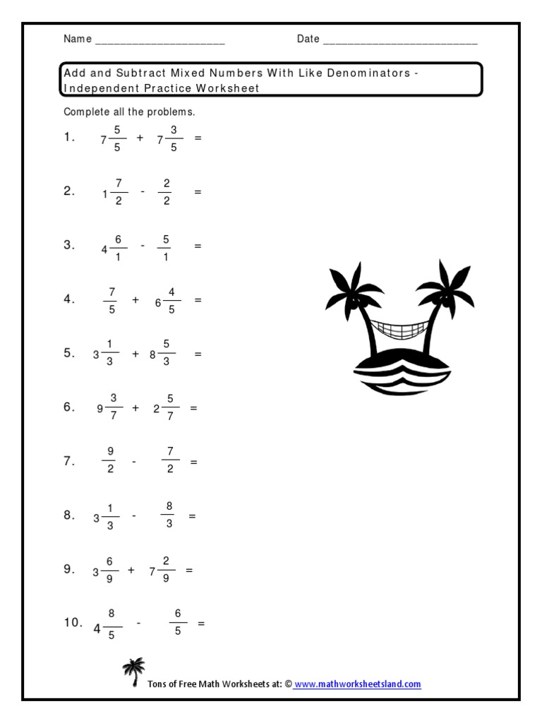 Mixed Numbers With Like Denominators | PDF