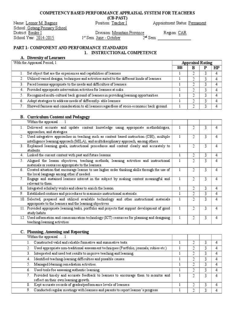 Competency Based Performance Appraisal System For Teachers | PDF | Educational Technology | Teachers
