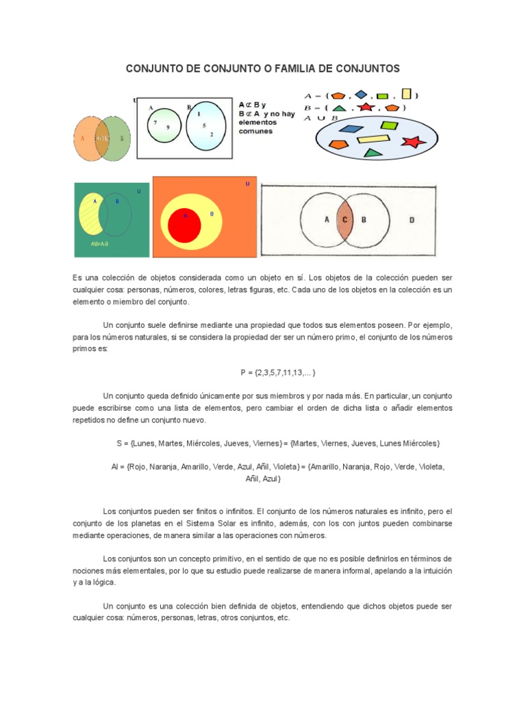 Conceptos de Conjuntos y Familias | PDF | Conjunto (Matemáticas) | infinito