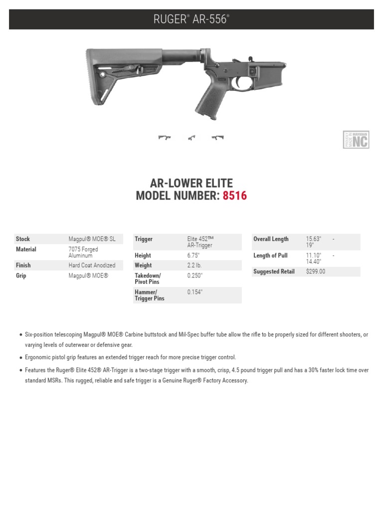 Ruger AR-Lower Elite Spec Sheet | PDF