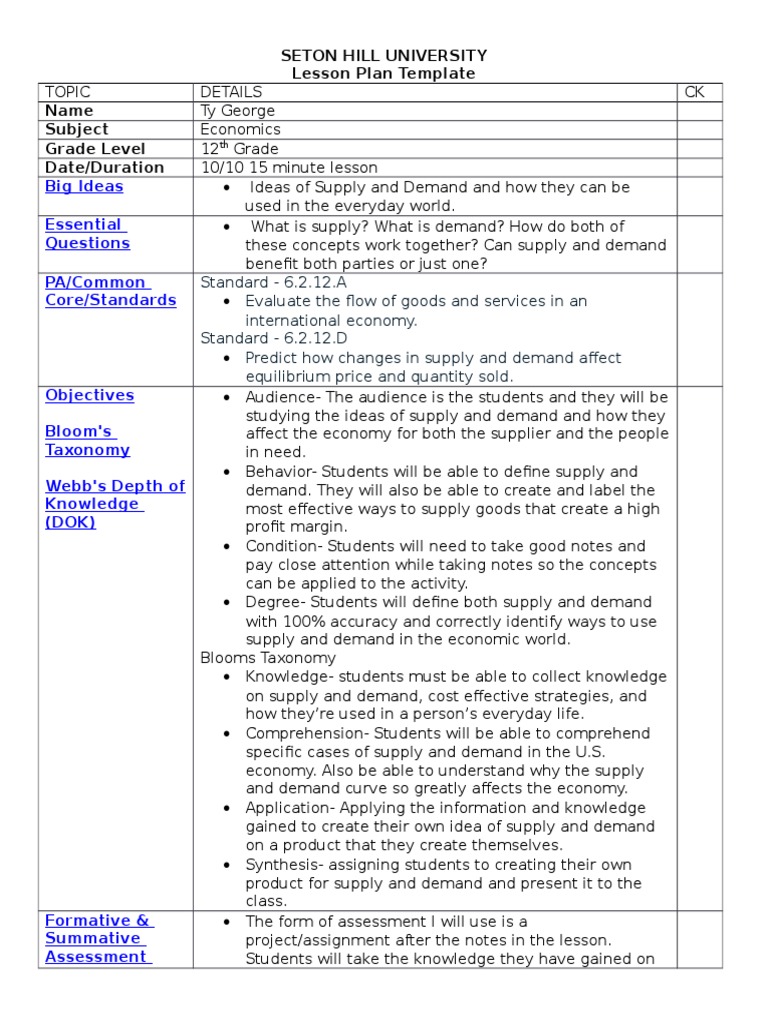 Lesson Plan Economics Social Studies | PDF | Demand | Supply And Demand