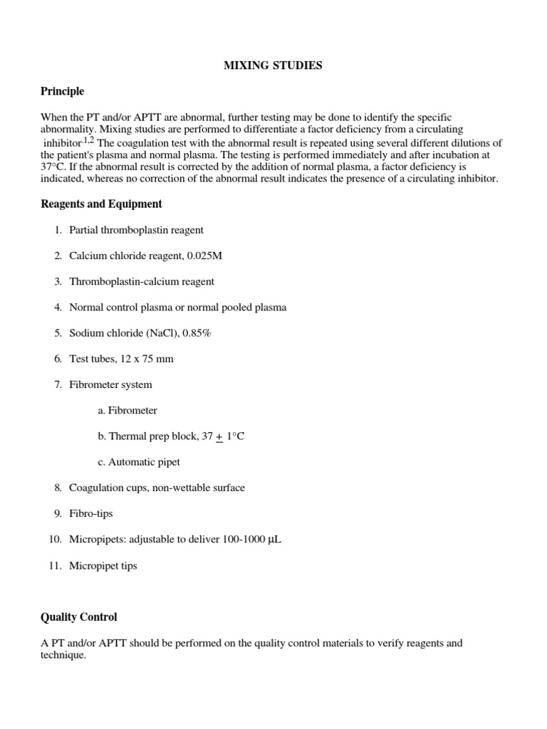 Mixing Study | PDF | Coagulation | Tissue (Biology)