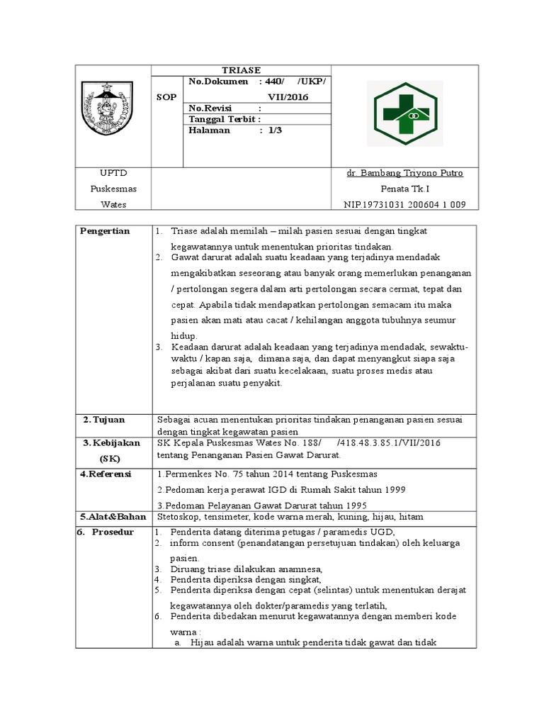 7.2.3.1. Sop Triase | PDF