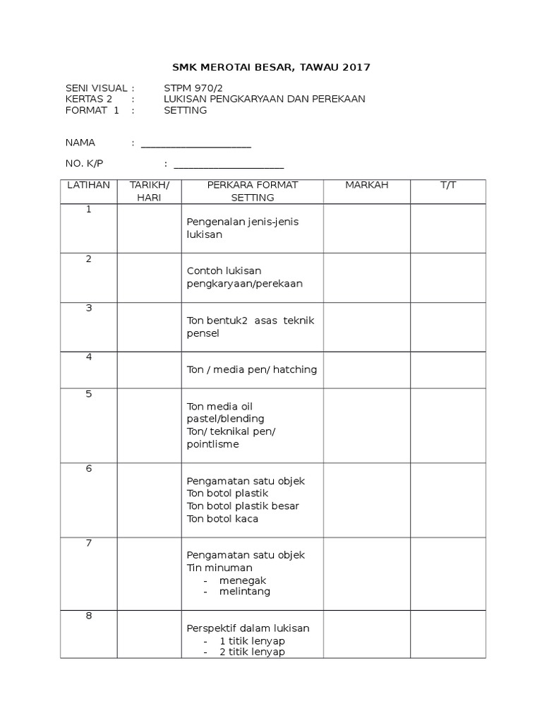 Borang Latihan STPM SV Sem 2 | PDF