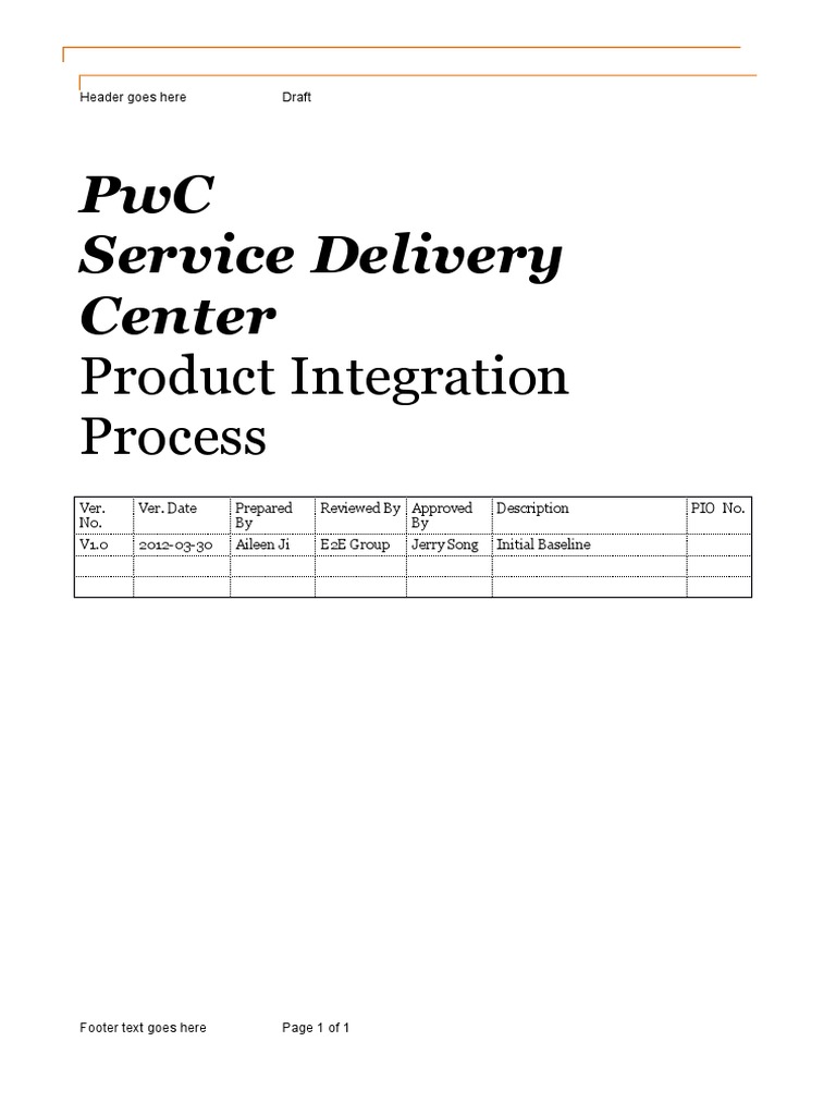 PWC Service Delivery Center: Product Integration Process | PDF
