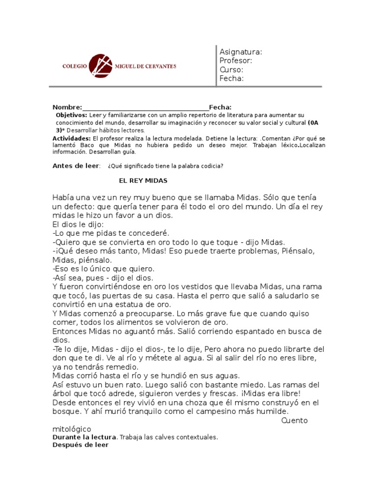 El Rey Midas | PDF | Lectura (proceso)