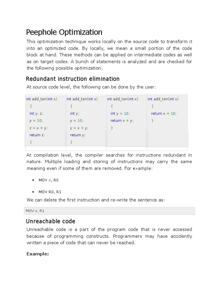 Peephole Optimization | PDF | Program Optimization | Source Code